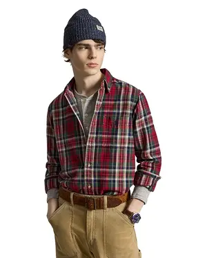Polo Ralph Lauren Classic Fit Cotton Plaid Brushed Oxford Shirt - Red/green Multi