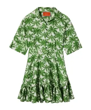 La DoubleJ San Pietro Palm-print Ruffled Mini Dress