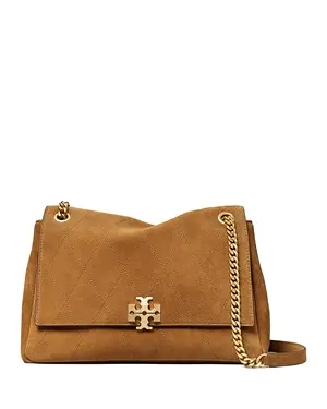 Tory Burch Charlie Quilted Suede Shoulder Bag - Caramel