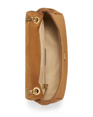 Tory Burch Charlie Quilted Suede Shoulder Bag - Caramel