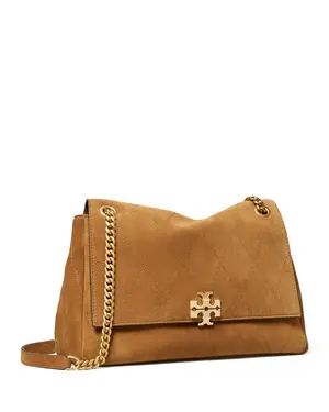 Tory Burch Charlie Quilted Suede Shoulder Bag - Caramel