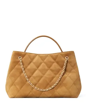 Tory Burch Fleming Small Quilted Suede Carryall
