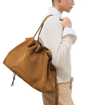Tory Burch Ella Suede Drawstring Tote - Caramel