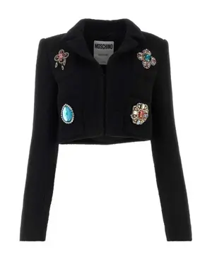 Moschino Crystal-embellished Wool-blend Cropped Jacket