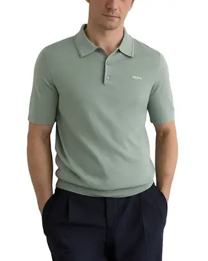 REISS Albion Merino Wool Short Sleeve Polo Sweater - Light Sage