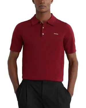 REISS Albion Merino Wool Short Sleeve Polo Sweater - Red