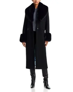 Aqua X Nicky Hilton Long Wool Coat With Faux Fur Trim Exclusive
