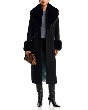 Aqua X Nicky Hilton Long Wool Coat With Faux Fur Trim Exclusive