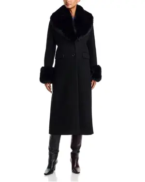 Aqua X Nicky Hilton Long Wool Coat With Faux Fur Trim Exclusive
