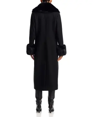 Aqua X Nicky Hilton Long Wool Coat With Faux Fur Trim Exclusive