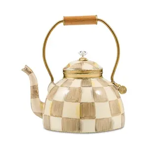 MACKENZIE-CHILDS Mocha Check Tea Kettle Glass Ornament - Brown