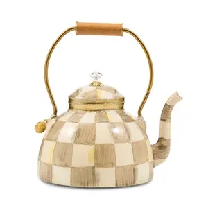 MACKENZIE-CHILDS Mocha Check Tea Kettle Glass Ornament