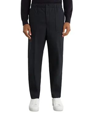 REISS Snap Cotton Blend Tapered Pants - Navy