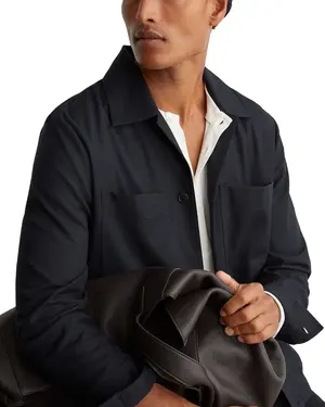 REISS Penge Brushed Overshirt - Navy