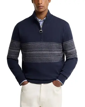 Barbour Millwood Cotton Blend Half Zip Stripe Sweater - Navy