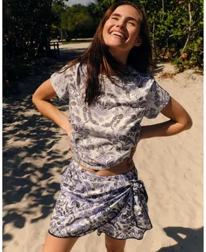 CARTOLINA Dylan Printed Cotton Tee - Mariners Bloom Print-blue Mist