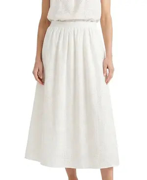 CARTOLINA Celine Eyelet Midi Skirt - Soft White