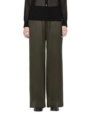 ALLSAINTS Lycia Satin Crepe Wide Leg Pants - Khaki Green