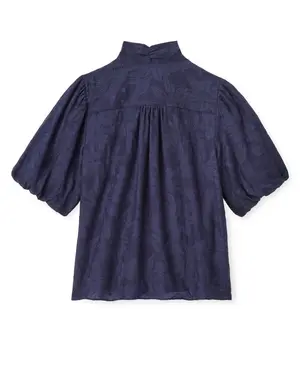 CARTOLINA Peggy Jacquard Neck Tie Top - Midnight Blue