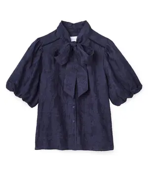 CARTOLINA Peggy Jacquard Neck Tie Top - Midnight Blue
