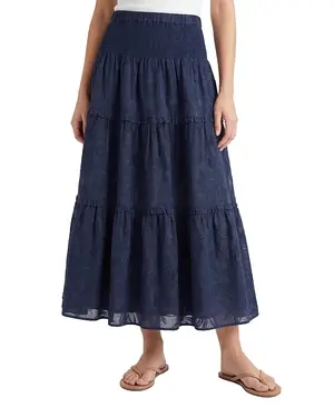CARTOLINA Kylie Jacquard Smocked Midi Skirt - Midnight Blue