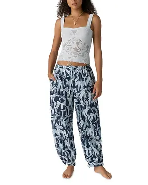 Free People On Repeat Drawstring Cuffed Pajama Pants - Blue Bow Combo