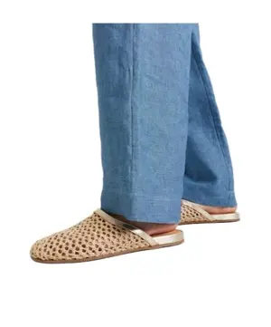 ANCIENT GREEK SANDALS Leather-trimmed Raffia Mules
