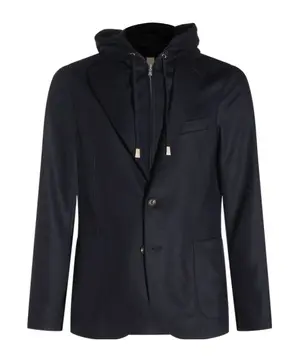Eleventy Single-breasted Hooded Blazer - Blue