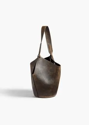 Khaite Mini Lotus Tote In Natural And Black Distressed Leather
