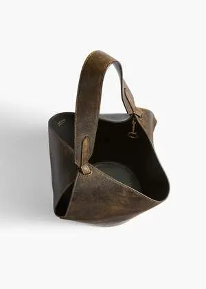 Khaite Mini Lotus Tote In Natural And Black Distressed Leather