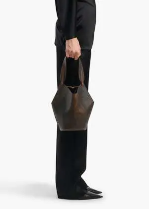 Khaite Mini Lotus Tote In Natural And Black Distressed Leather