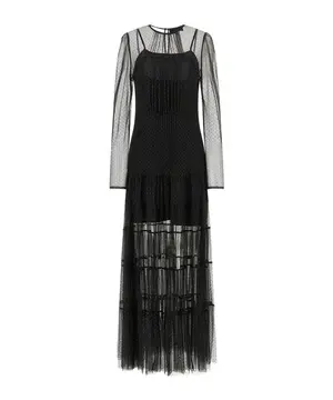 TWINSET Long Tulle Dress With Pleated Flounces