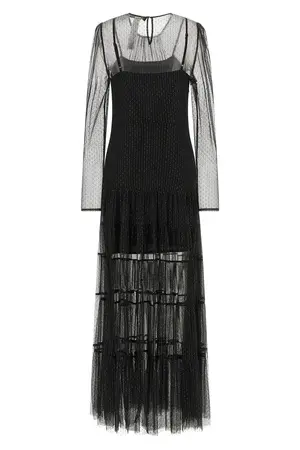 TWINSET Long Tulle Dress With Pleated Flounces