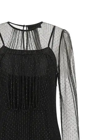TWINSET Long Tulle Dress With Pleated Flounces
