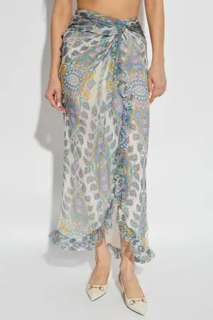 Etro Ruffled Hem Printed Midi Skirt - Gray