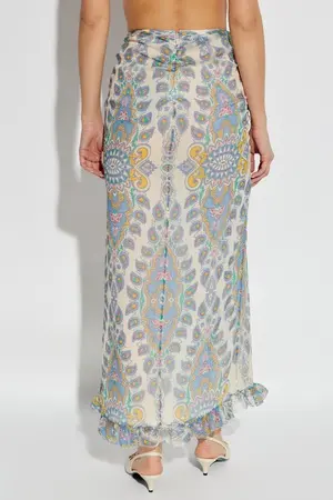 Etro Ruffled Hem Printed Midi Skirt - Gray