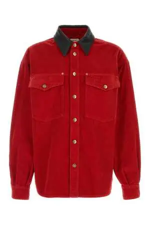 Versace Denim Garment-dyed Velvet Shirt With Leather Accents - Red
