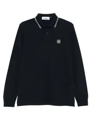 Stone Island Logo-patch Long-sleeve Polo Shirt - Navyblue