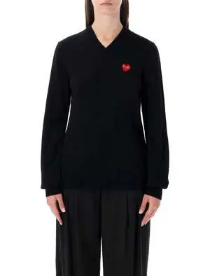 Play Comme Des Garcon Wool V-neck Sweater With Heart Patch