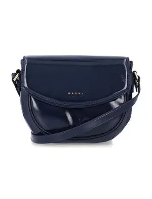 Marni Smile Shoulder Handbag With Sculpted Front Flap, Glossy Faux Leather, 14 Cm X 21 Cm X 8 Cm - Blue