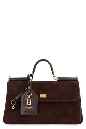 Dolce & Gabbana My Sicily Suede Mini Handbag With Top Handle, Flap & Flip-lock Closure