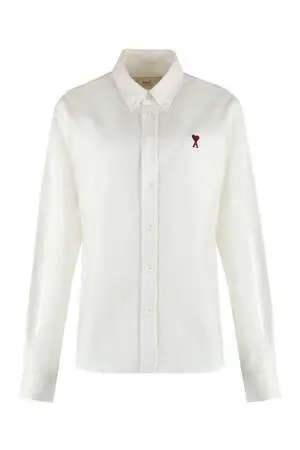AMI Paris Cotton Poplin Shirt With Front Embroidery