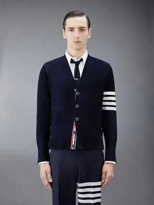 Thom Browne Milan Stitch V-neck Cardigan With 4-bar Detail