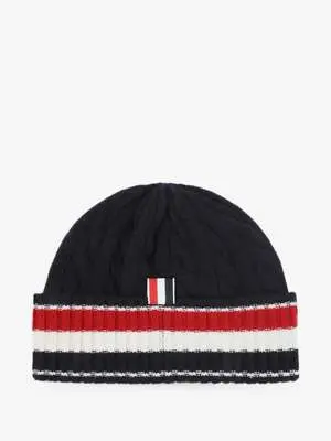 Thom Browne Cable & Rib Beanie In 100% Virgin Wool - Navy