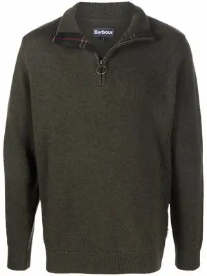 Barbour Wool Knit Crew Neck Sweater With Short Front Zip Long Sleeves
