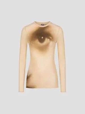 JEAN PAUL GAULTIER Long Sleeve Printed Face Top - Beige
