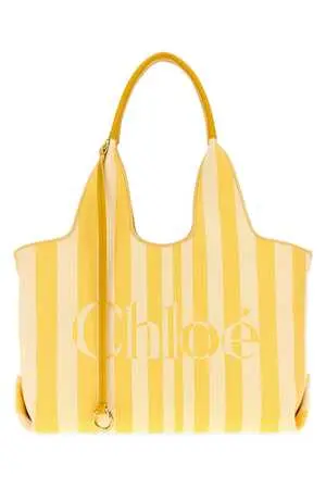 Chloé 37cm Striped Embroidered Canvas Shopping Handbag