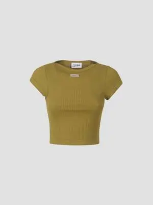 JEAN PAUL GAULTIER Ribbed Cropped Tee With Artistic Touch