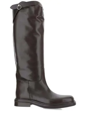 POEVE High Calfskin Boots With Metal Detail And Rubber Sole - Marrone