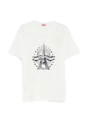Kenzo Round Neck T-shirt With Glossy Front Print - Bianco